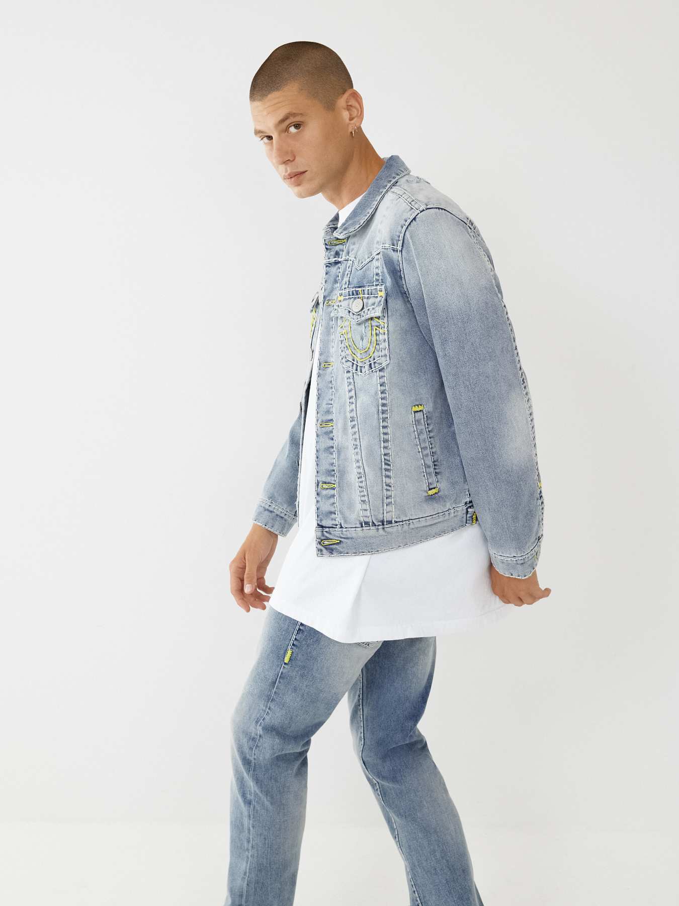 JIMMY SUPER T STITCH DENIM JACKET - Light Wash With Destroy | True Religion