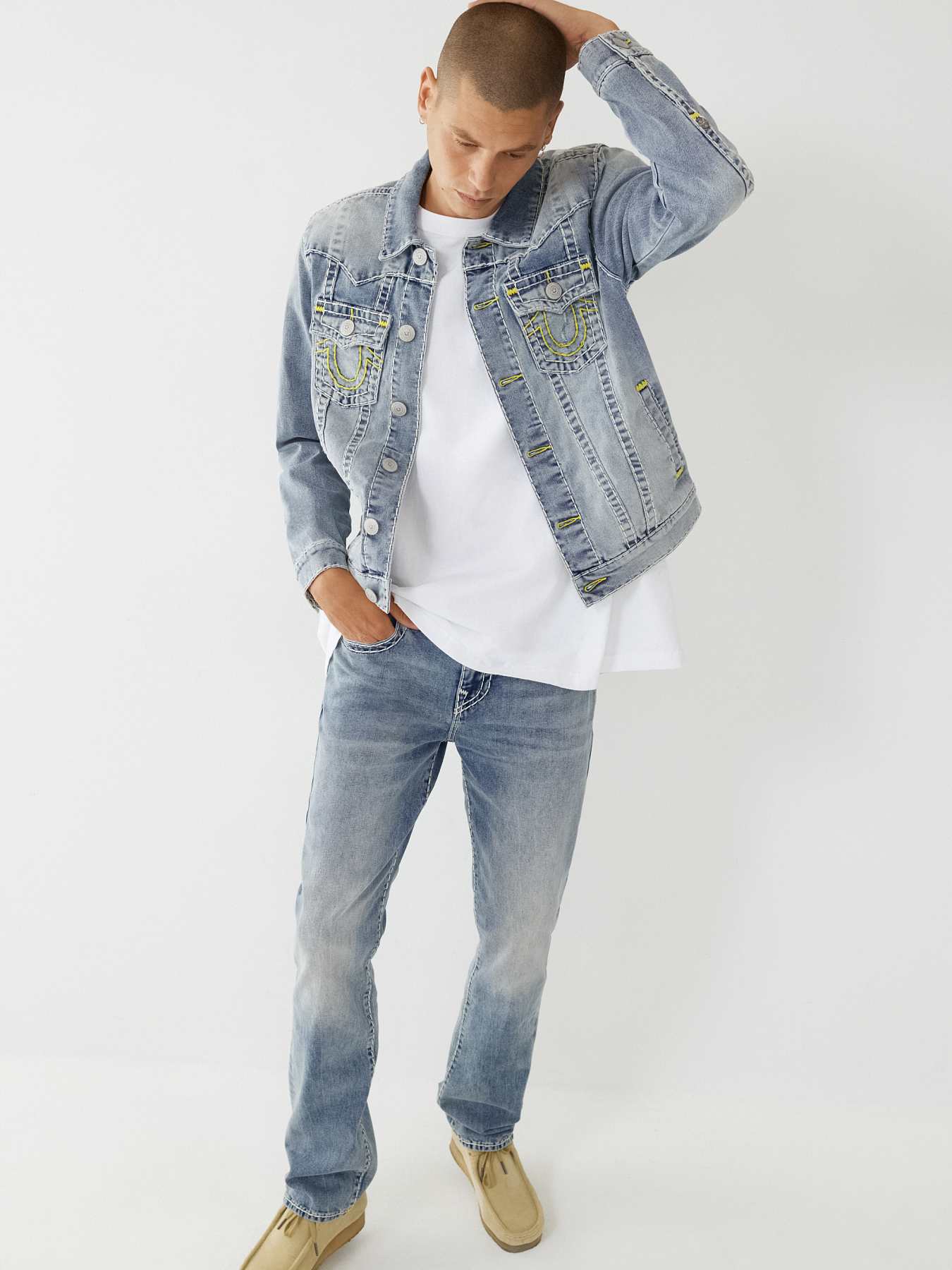 JIMMY SUPER T STITCH DENIM JACKET - Light Wash With Destroy | True Religion