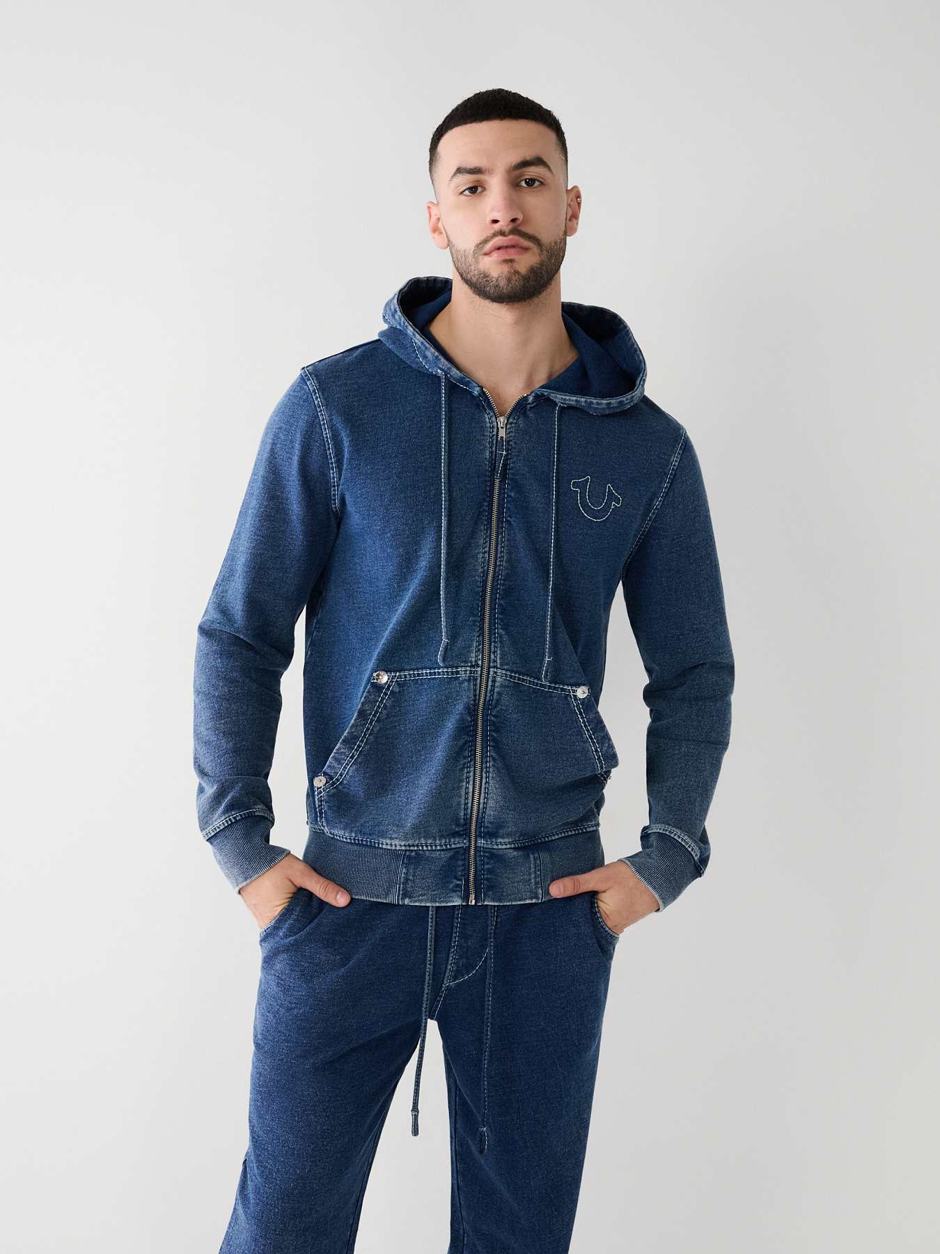 INDIGO BIG T ZIP HOODIE