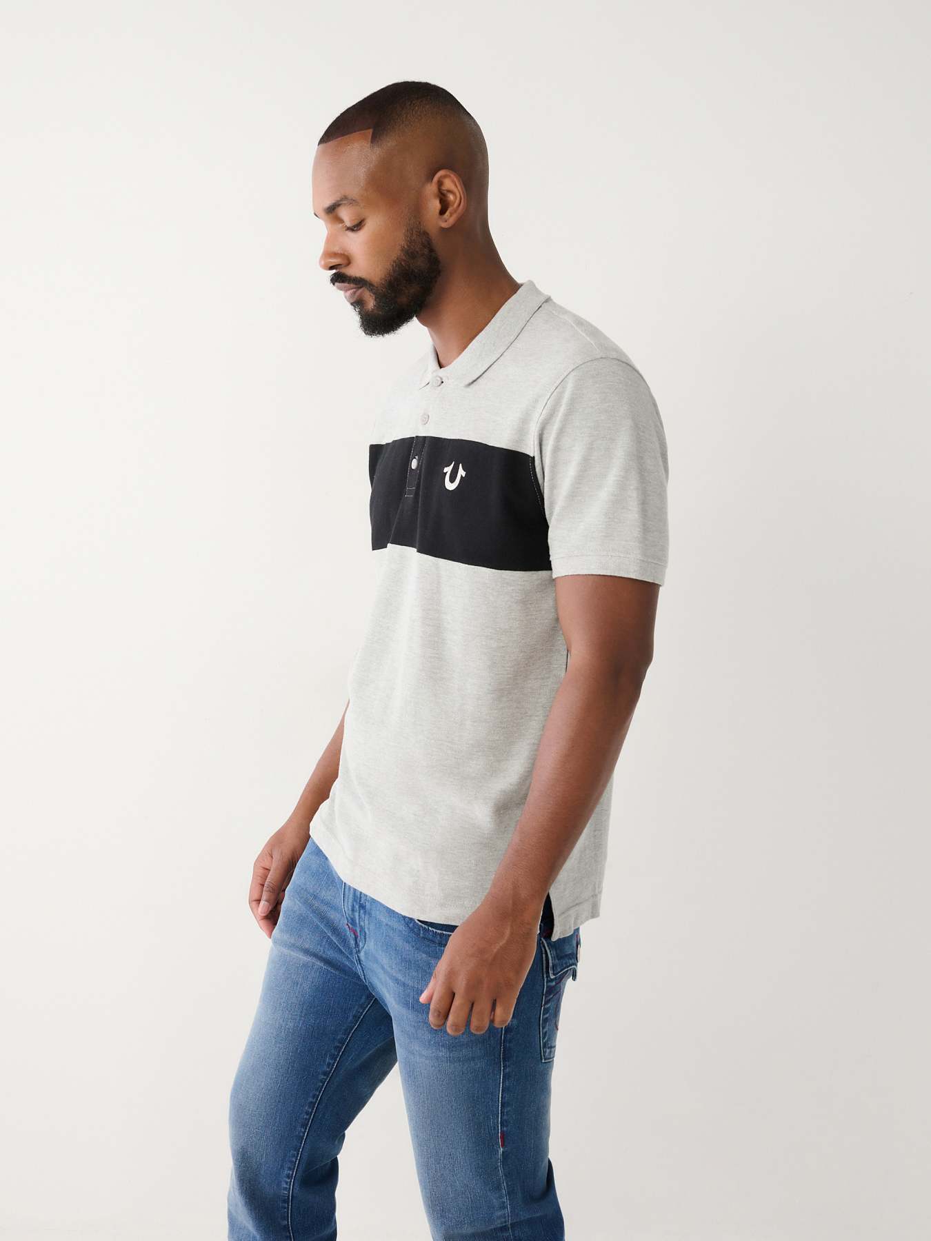 COLOR BLOCK LOGO POLO SHIRT - Heather Grey | True Religion