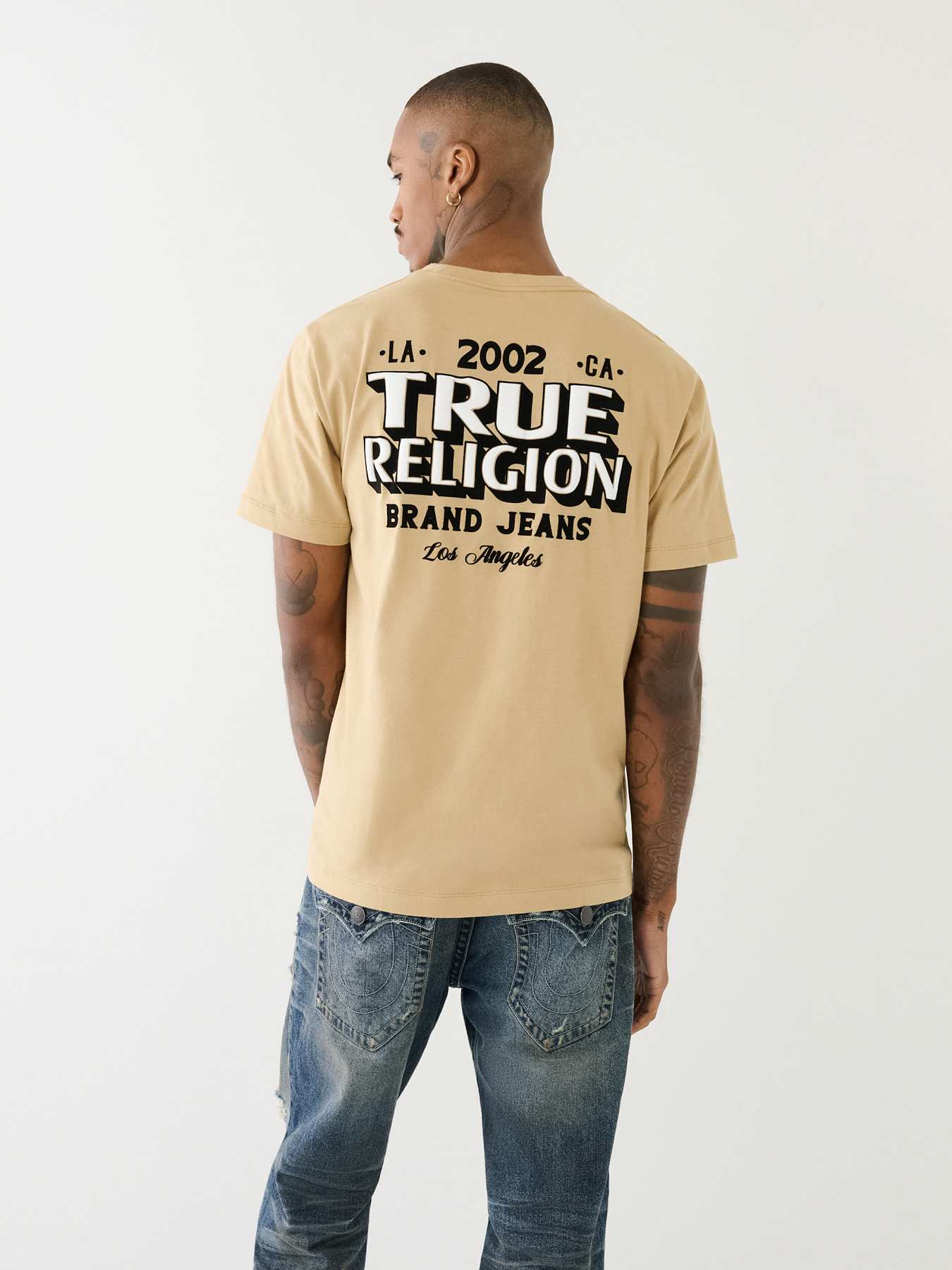 FLOCKED TRUE RELIGION PUFF PRINT TEE - Scuffed Beige | True Religion