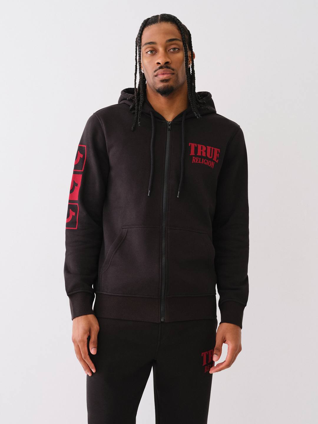 FLOCKED LOGO ZIP HOODIE