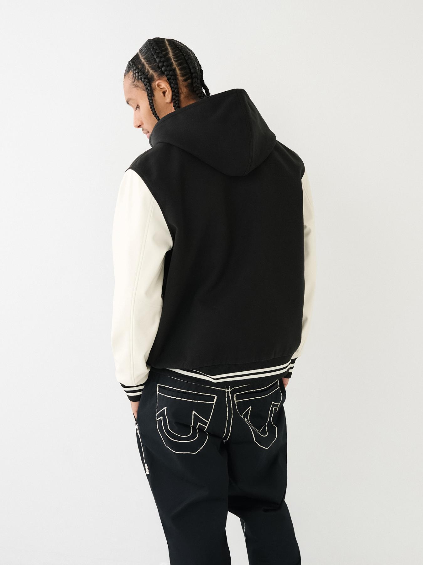 BUDDHA LOGO HOODED VARSITY JACKET