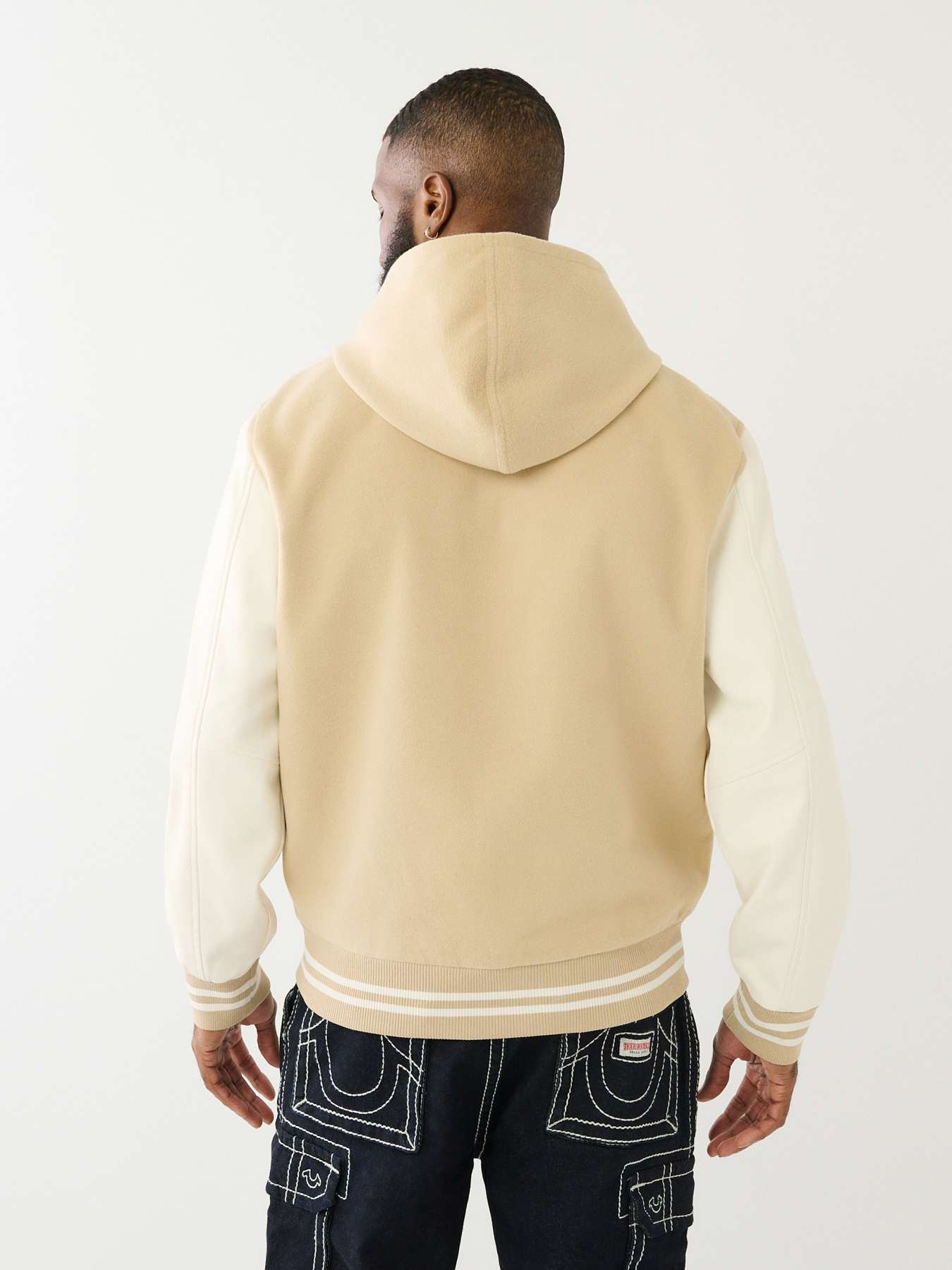 BUDDHA LOGO HOODED VARSITY JACKET
