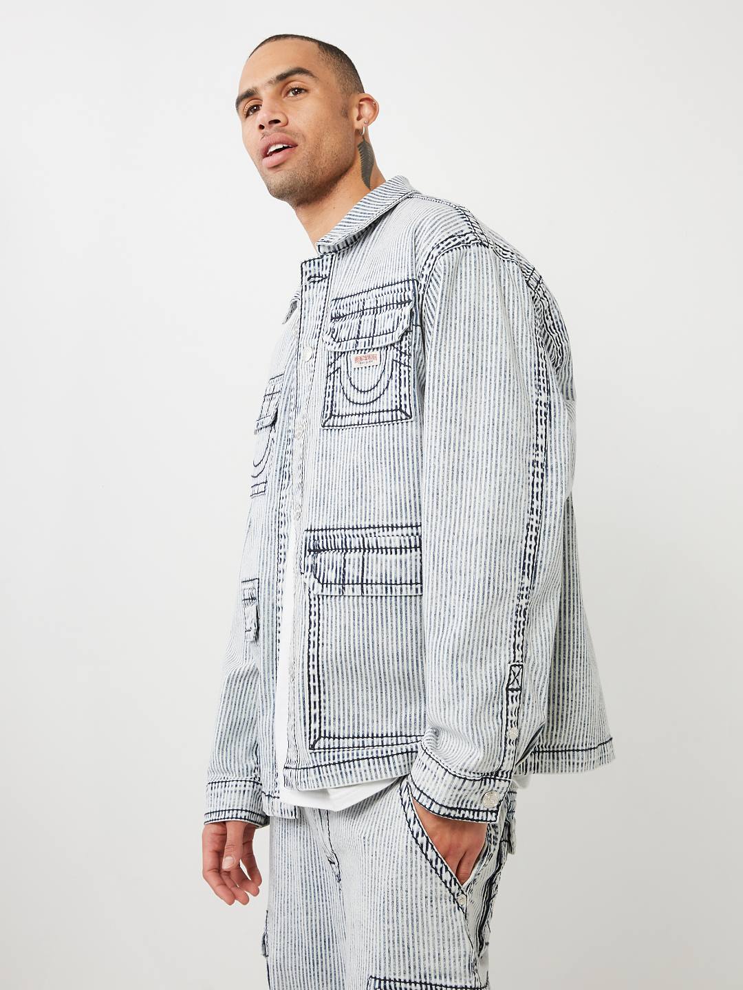 HICKORY STRIPE BIG T SHACKET - Crashing Wave Wash | True Religion