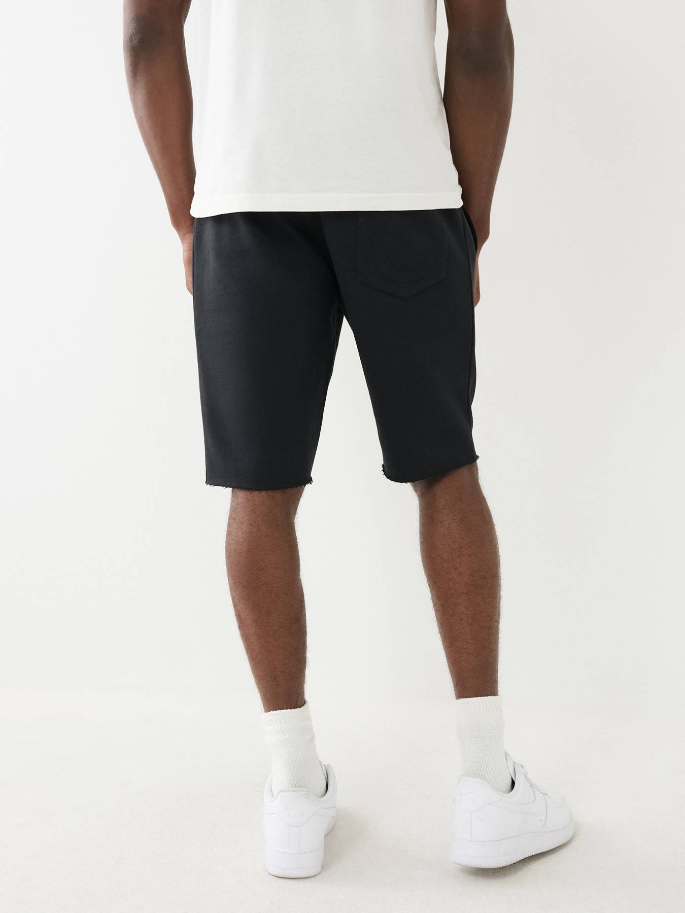 FLOCKED TRUE LOGO FLEECE RAW HEM SHORT | True Religion