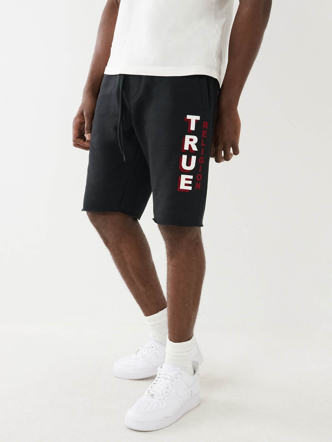 FLOCKED TRUE LOGO FLEECE RAW HEM SHORT | True Religion