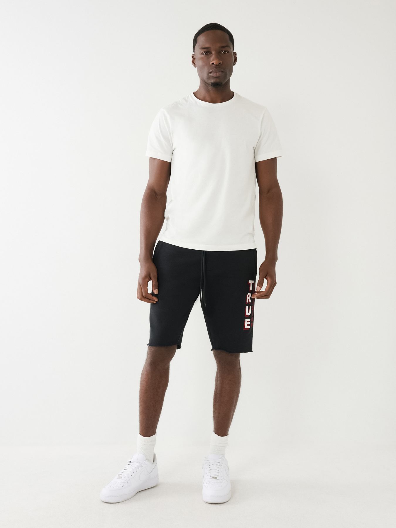 FLOCKED TRUE LOGO FLEECE RAW HEM SHORT | True Religion