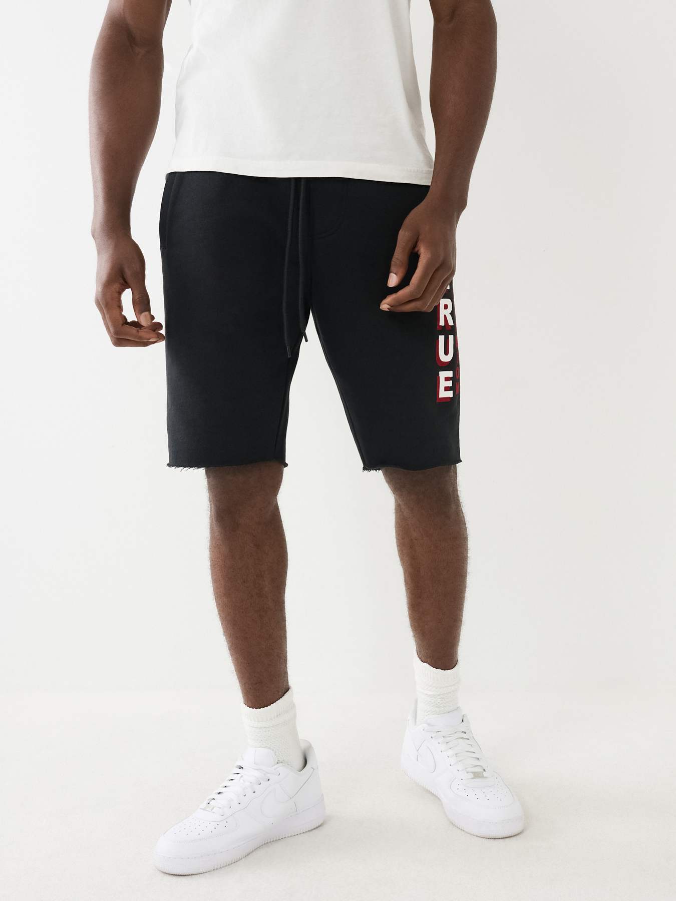 FLOCKED TRUE LOGO FLEECE RAW HEM SHORT | True Religion