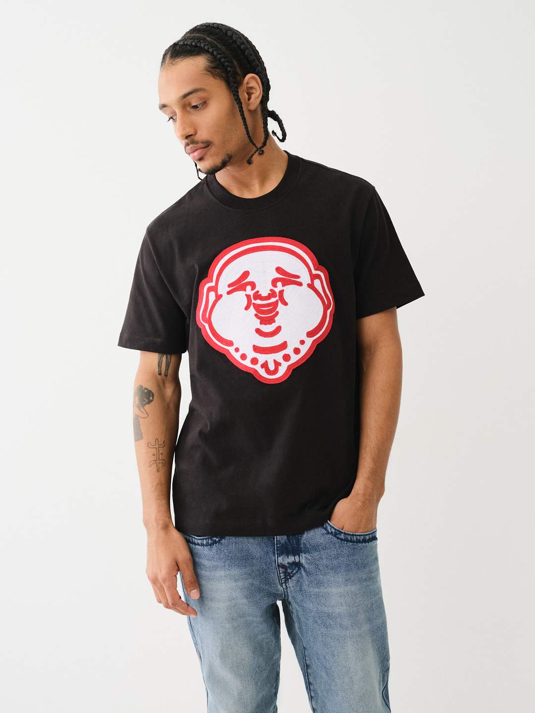 CHAIN STITCH EMBROIDERY BUDDHA FACE TEE | True Religion