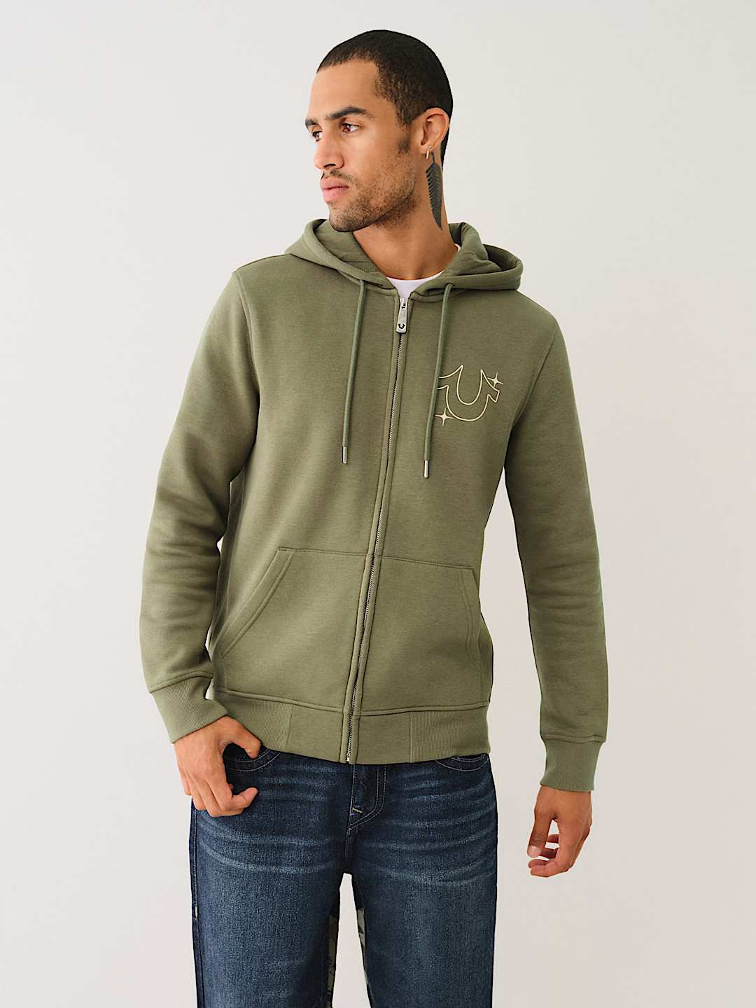 BUDDHA STAR ZIP HOODIE - Green Marl | True Religion