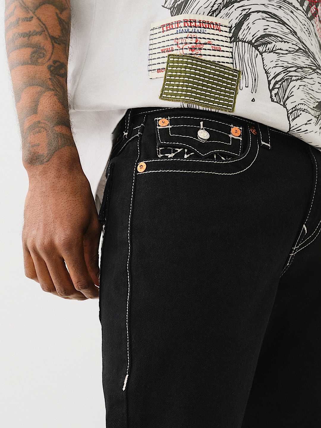 RICKY SASHIKO FLAP STRAIGHT JEAN - Body Rinse Black | True Religion