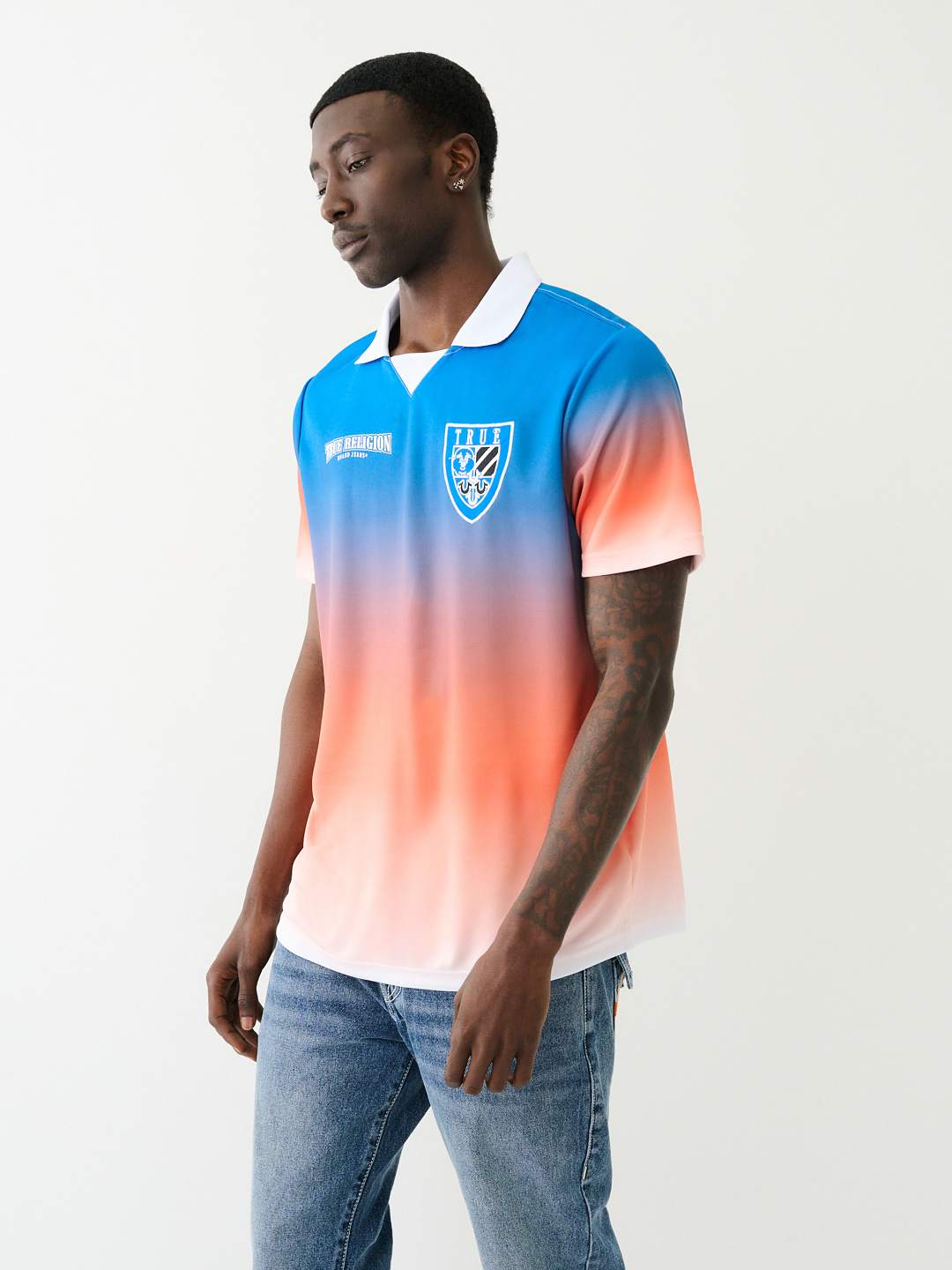 OMBRE JERSEY POLO SHIRT - Blue/Orange | True Religion