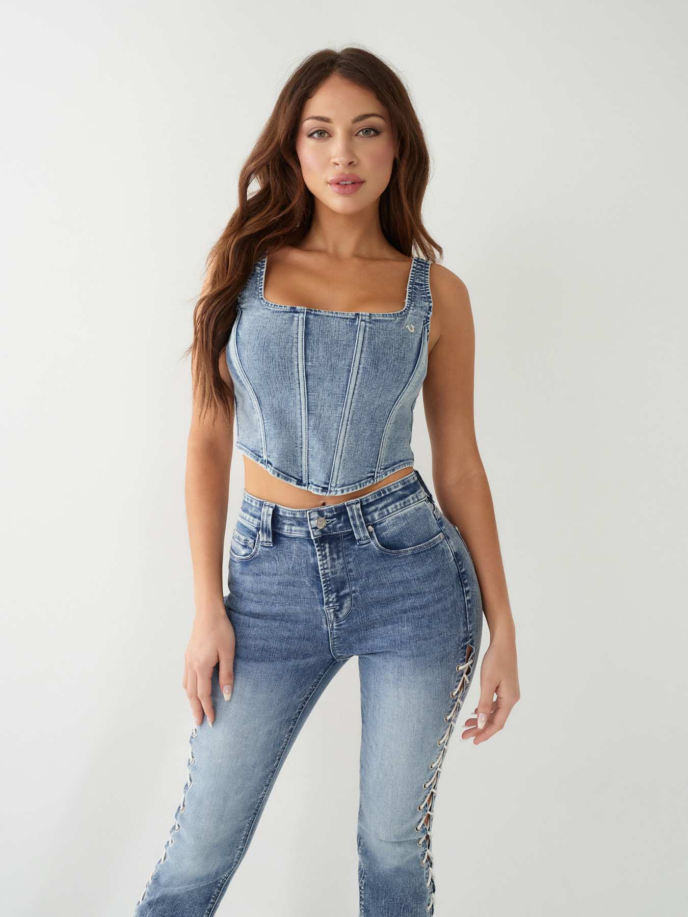 LACE UP DENIM CORSET TOP
