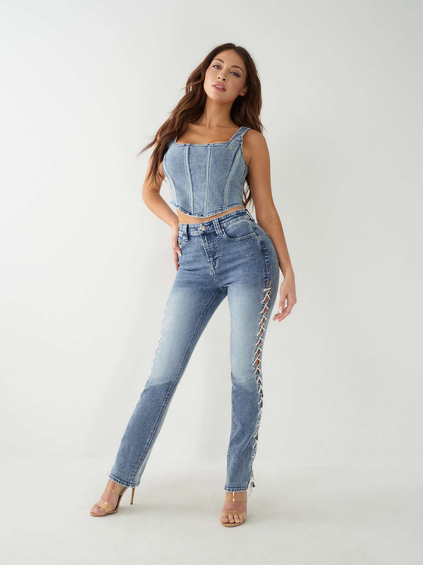 LACE UP DENIM CORSET TOP