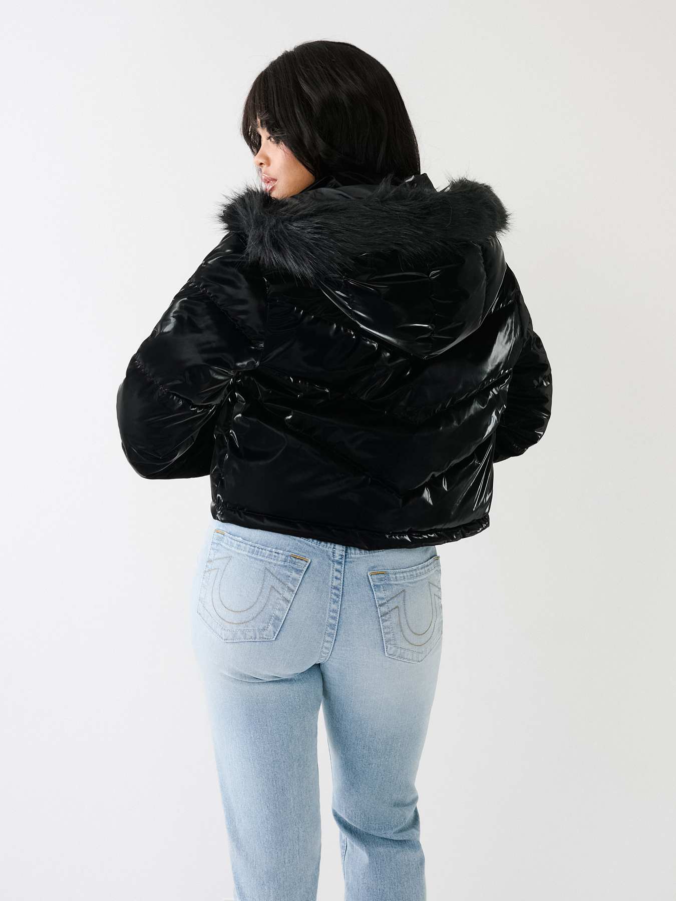 FAUX FUR HOODED PUFFER