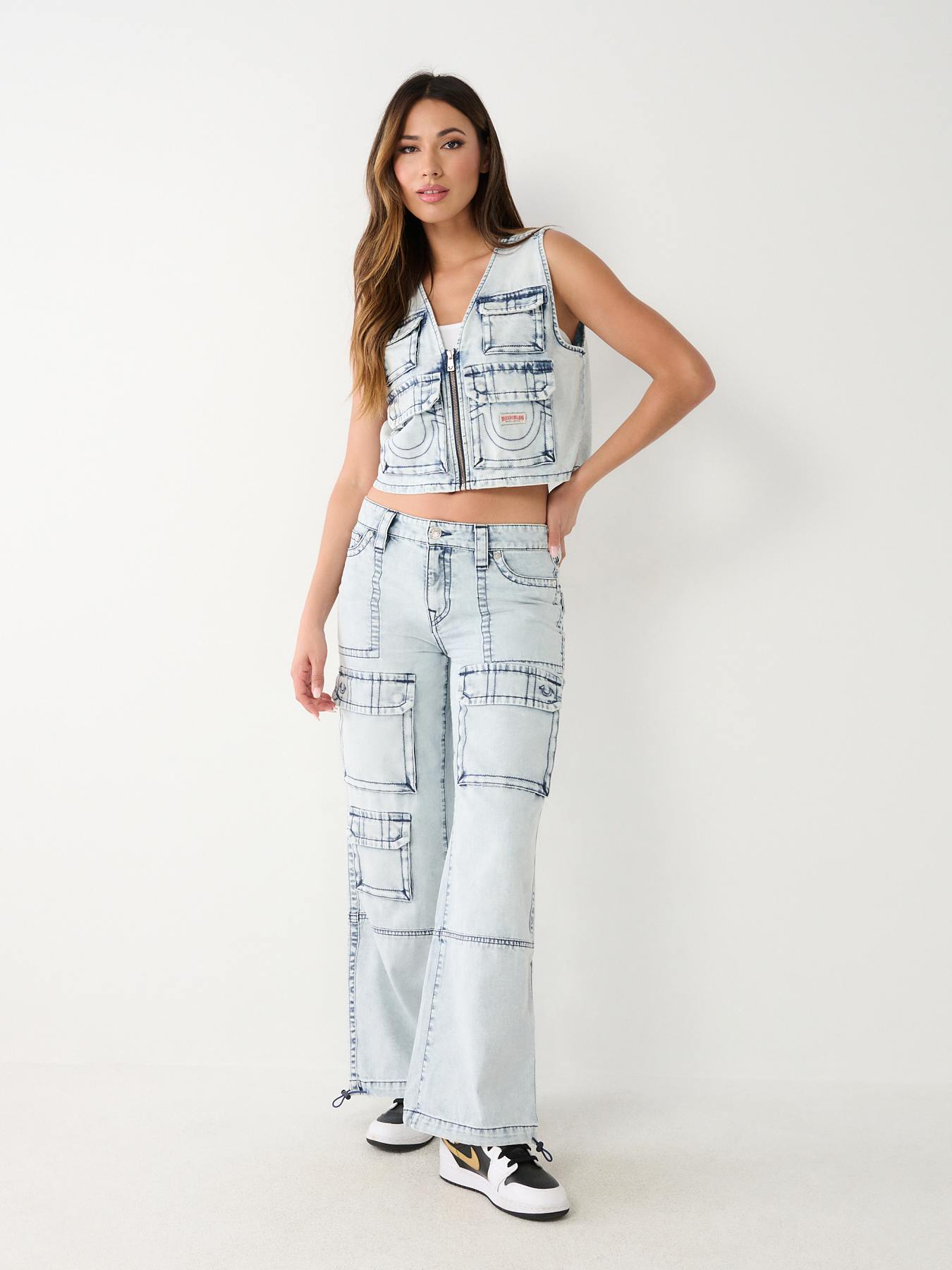 CROP DENIM UTILITY VEST