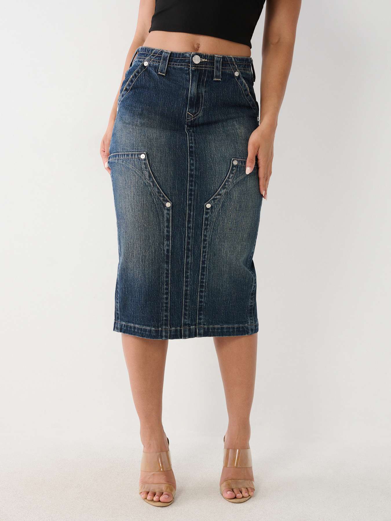 UTILITY MIDI DENIM SKIRT