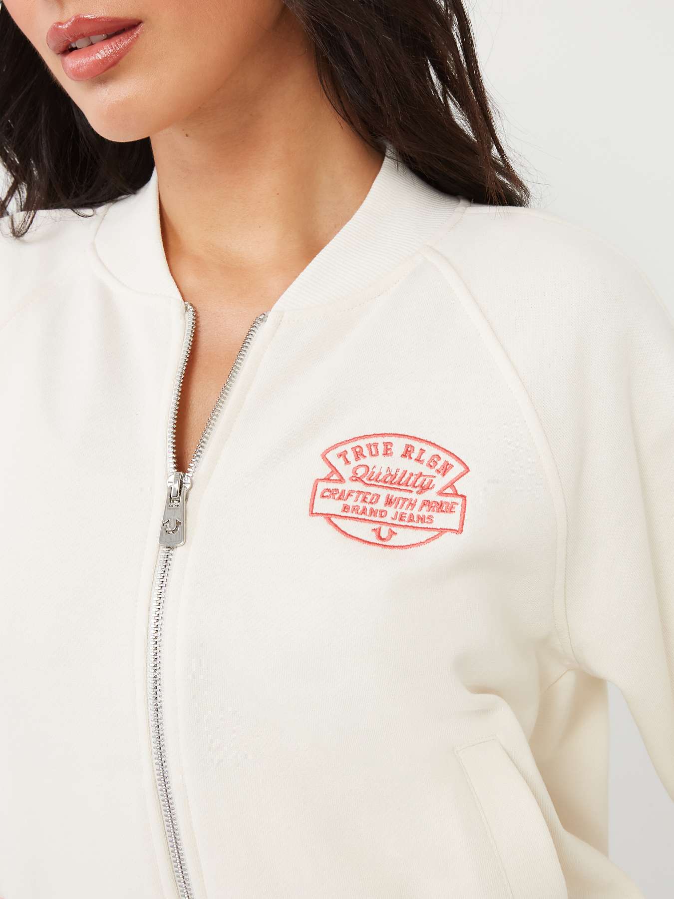 EMBROIDERED LOGO BOMBER JACKET - Winter White | True Religion