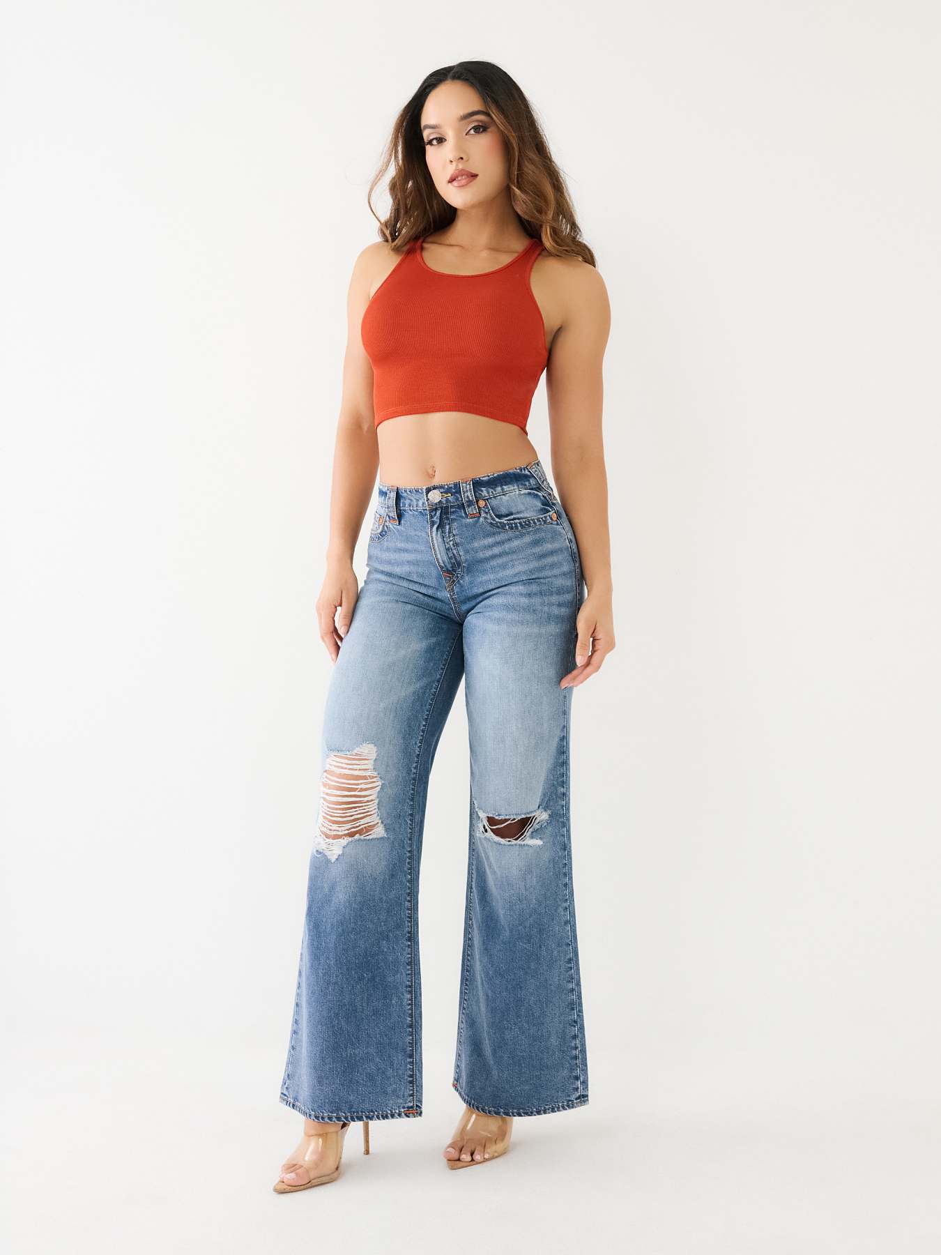 LEILA DISTRESSED WIDE LEG JEAN - Naida W/ Destroy | True Religion
