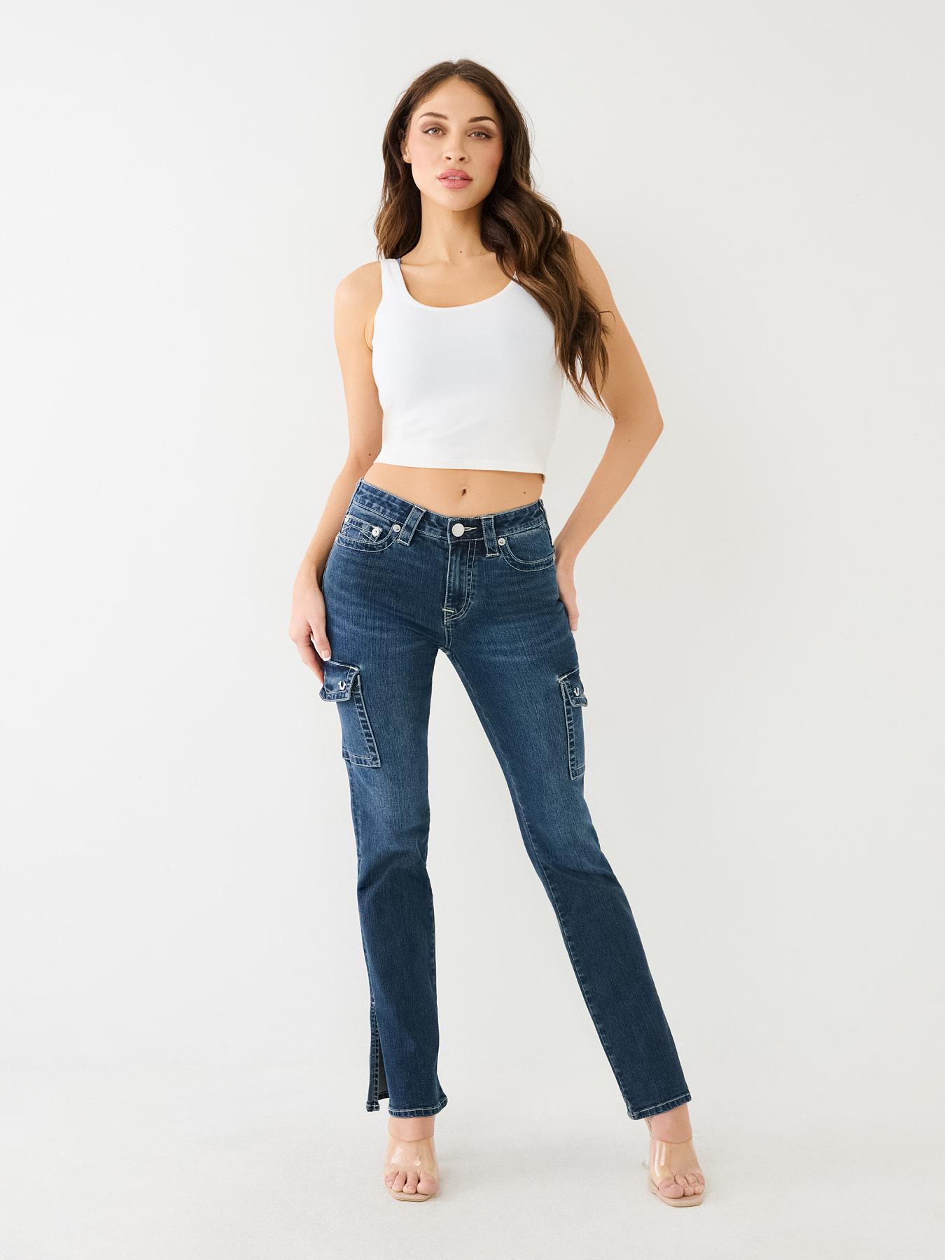 DENIM SLIT HEM CARGO JEAN