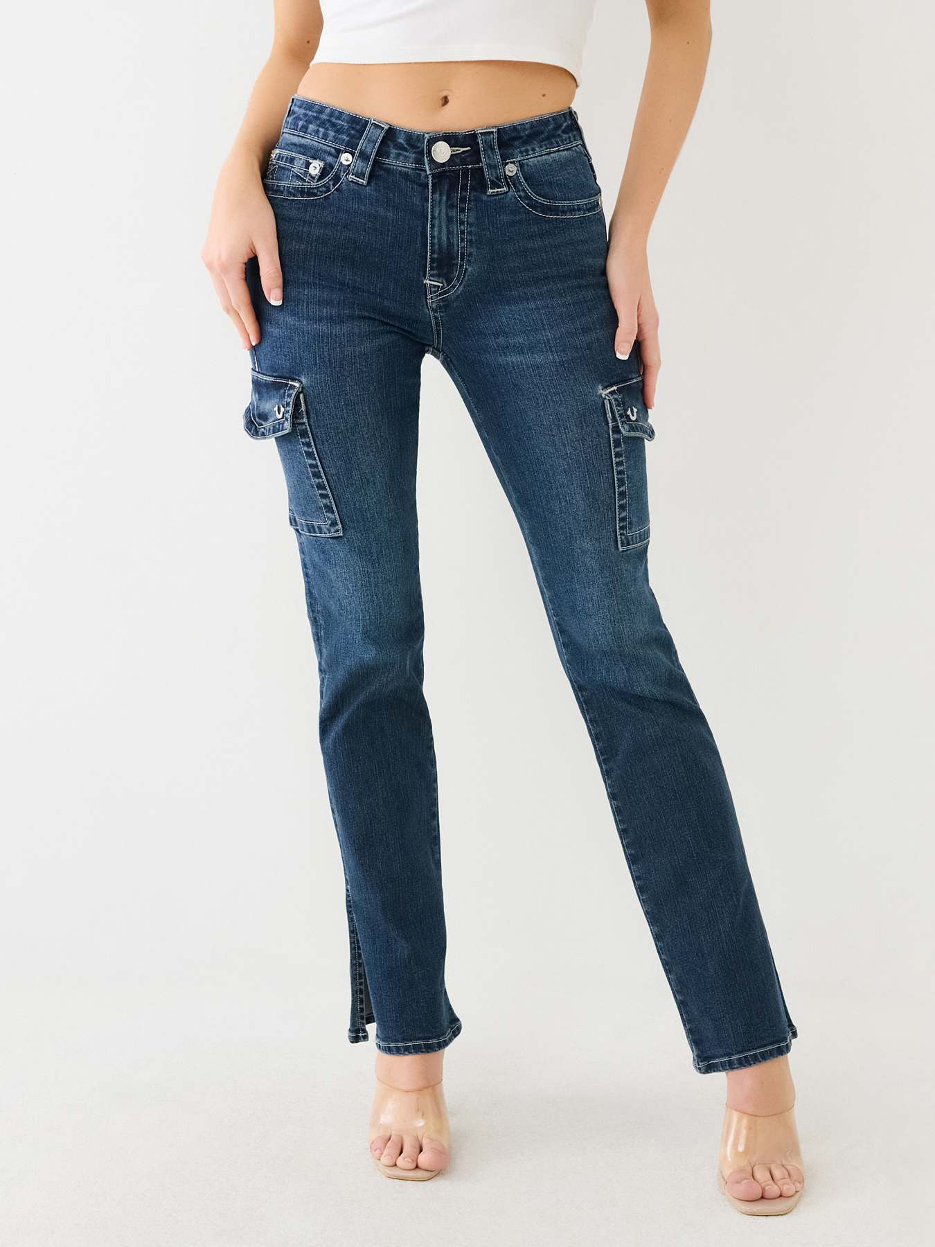 DENIM SLIT HEM CARGO JEAN