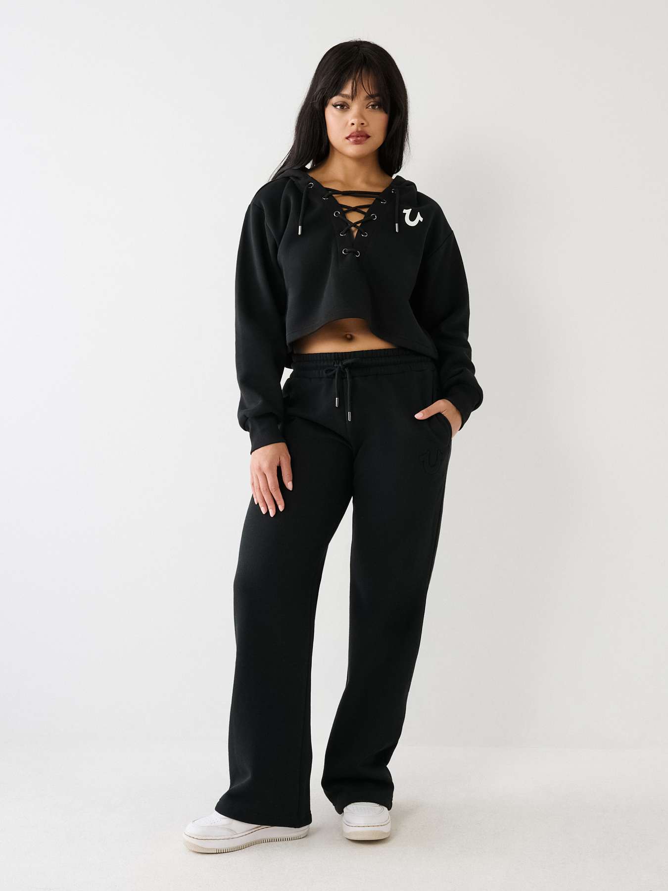 LACE UP LOGO CROP HOODIE