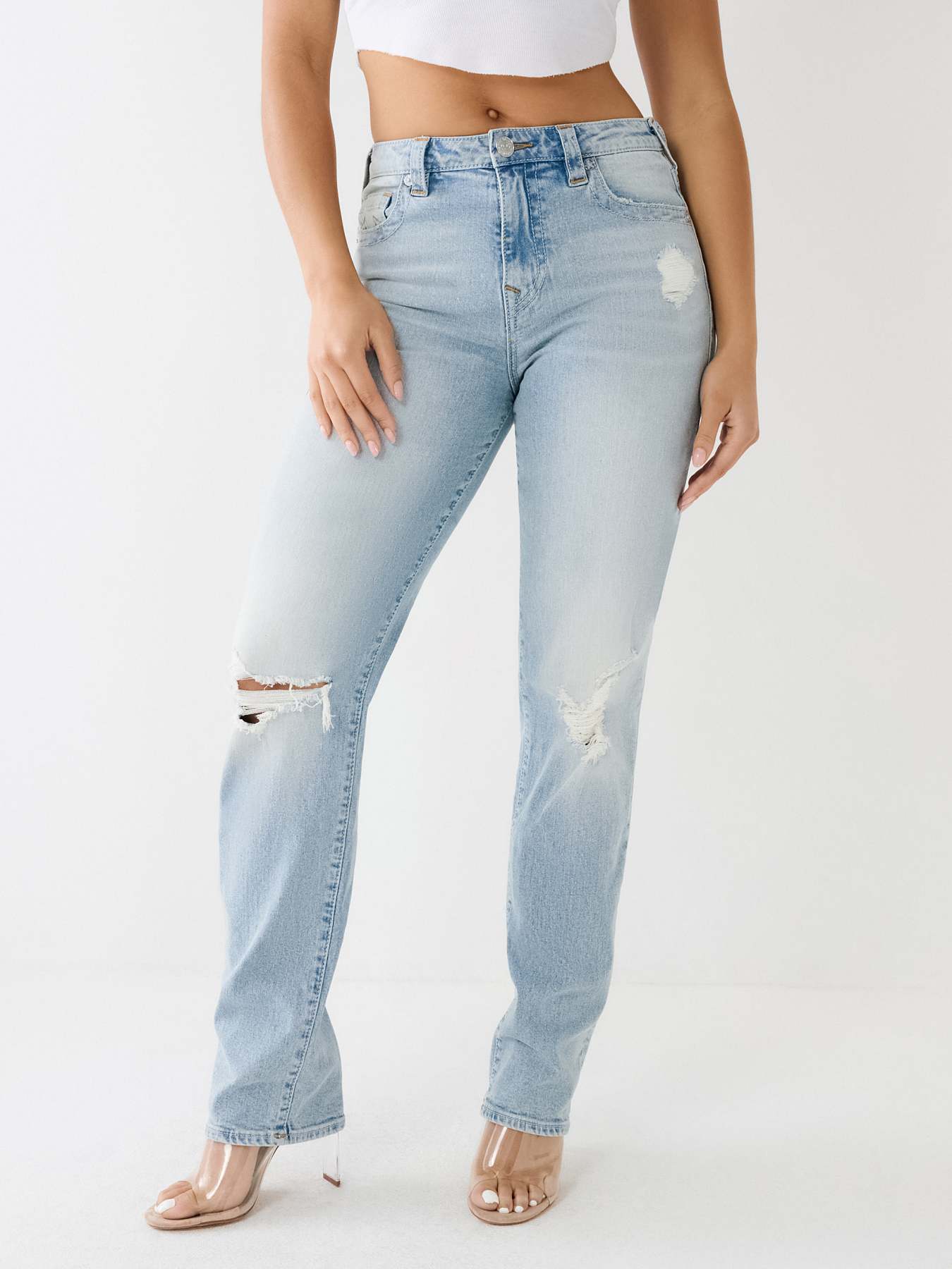 SARAH DISTRESSED HIGH RISE STRAIGHT JEAN