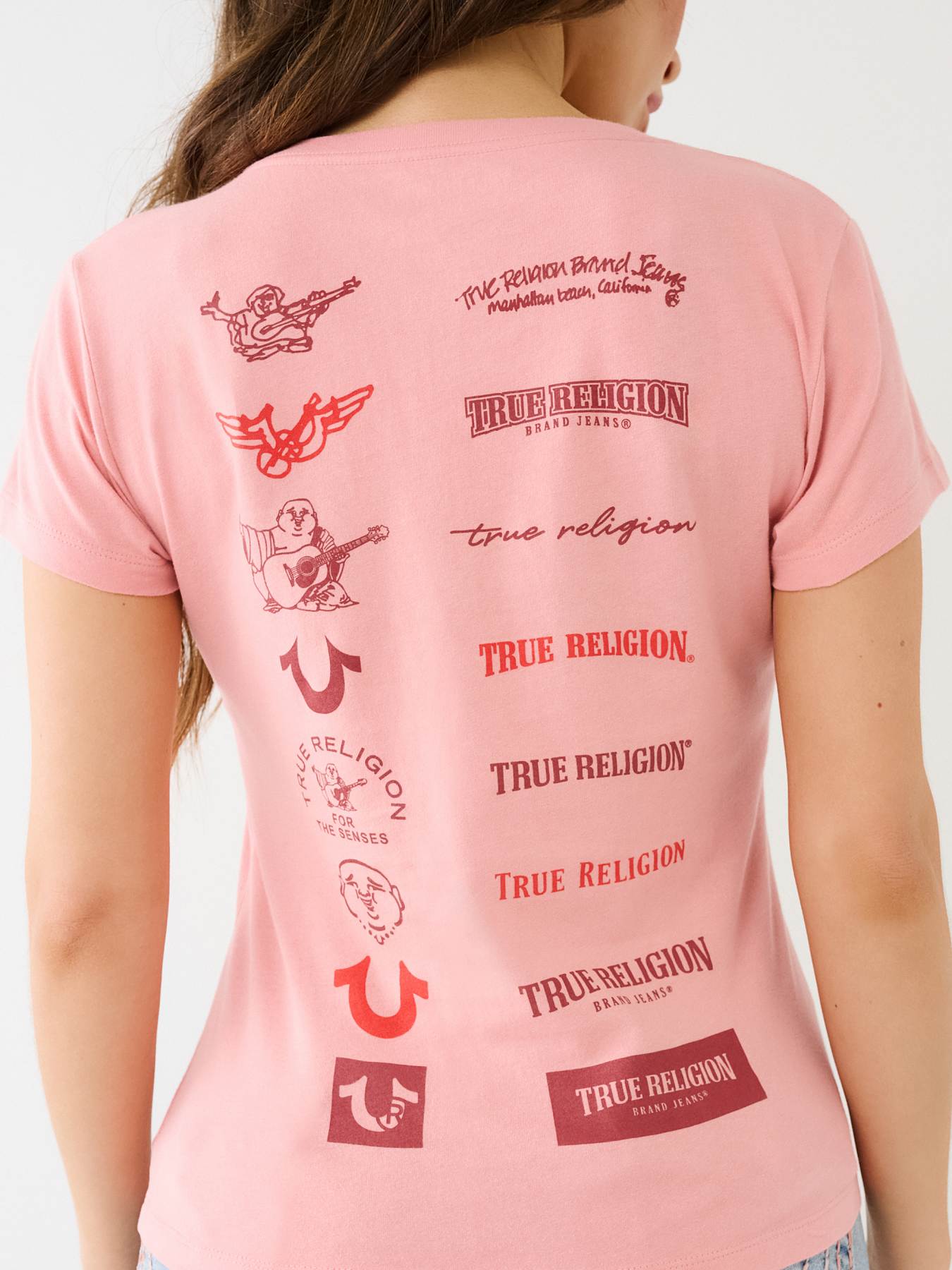 CRYSTAL HS MULTI LOGO TEE - Coral | True Religion