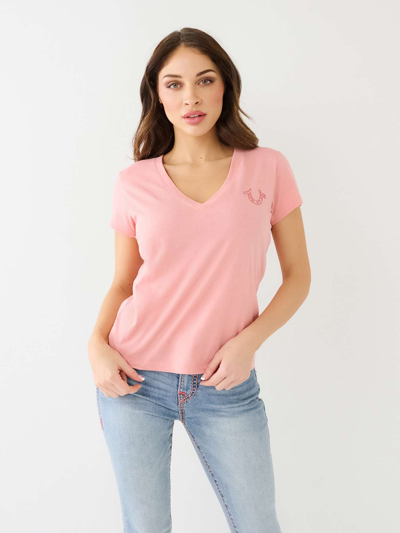 CRYSTAL HS MULTI LOGO TEE - Coral | True Religion