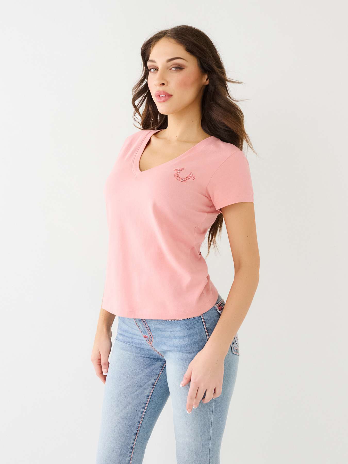 CRYSTAL HS MULTI LOGO TEE - Coral | True Religion