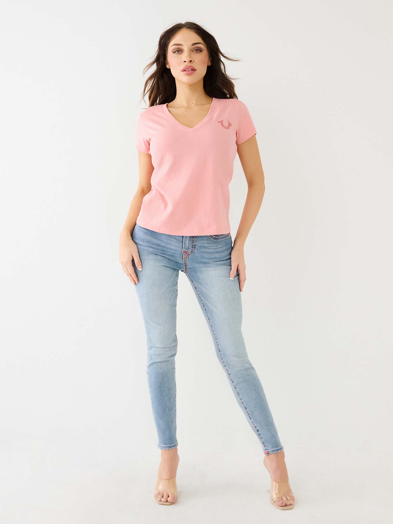 CRYSTAL HS MULTI LOGO TEE - Coral | True Religion