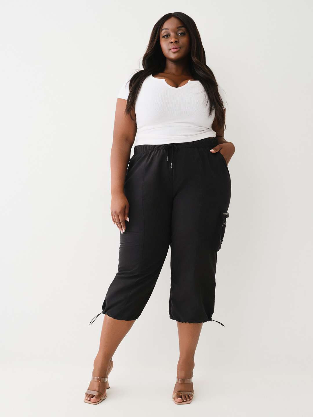 PLUS DRAWSTRING CARGO CAPRI PANT