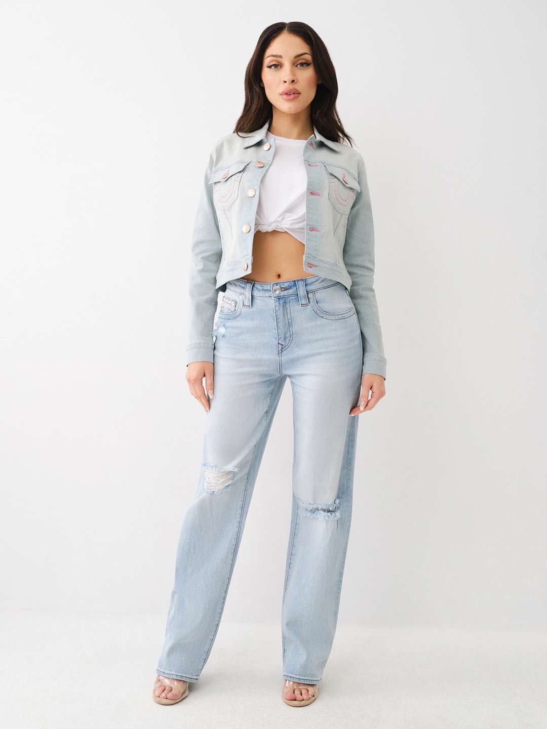 SARAH DISTRESSED HIGH RISE JEAN - Cornflower with Destroy | True Religion