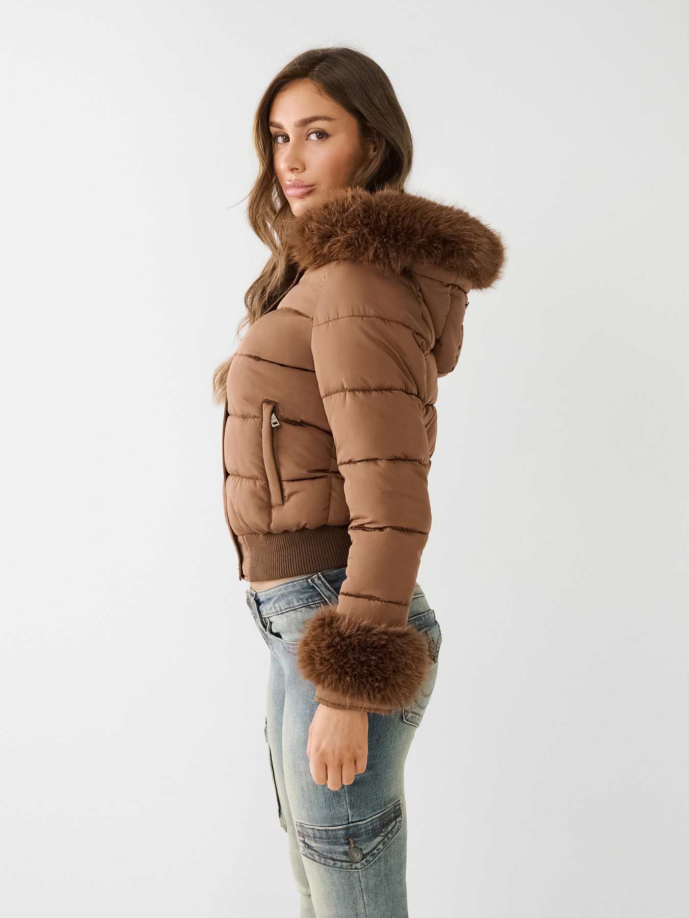 FAUX FUR TRIM PUFFER JACKET