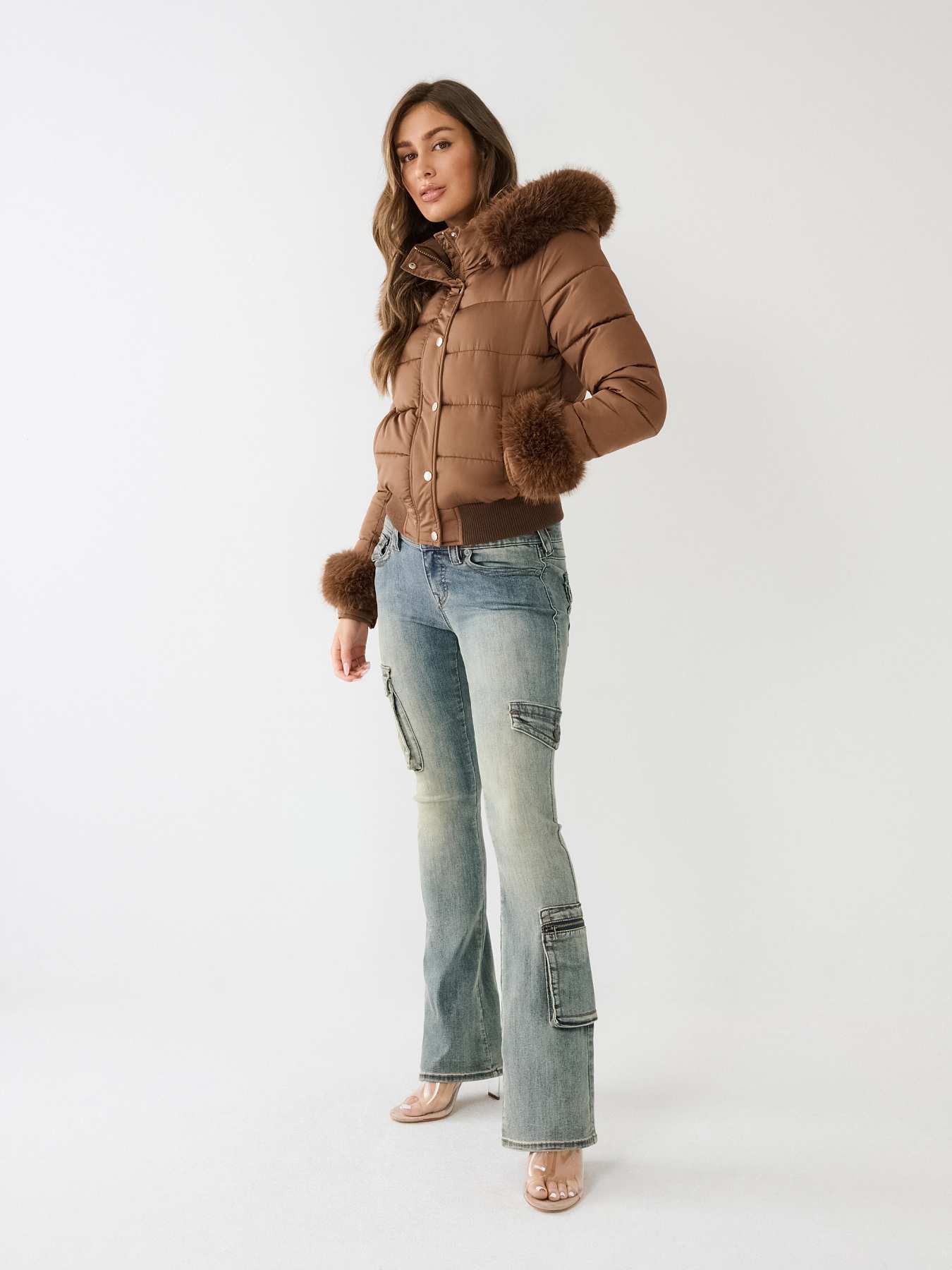 FAUX FUR TRIM PUFFER JACKET