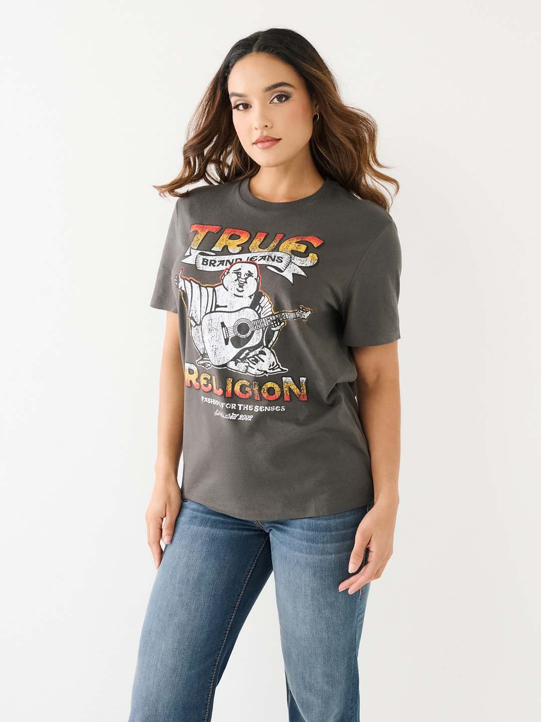 DISTRESSED TR LOGO BOYFRIEND TEE - Faded Black | True Religion