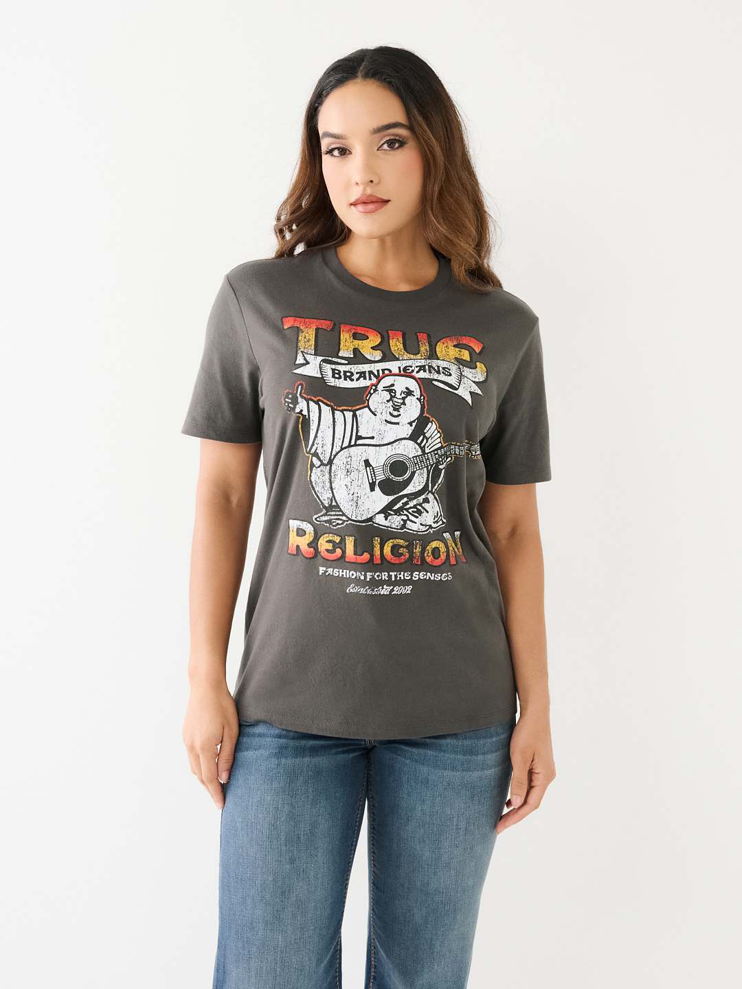 DISTRESSED TR LOGO BOYFRIEND TEE - Faded Black | True Religion