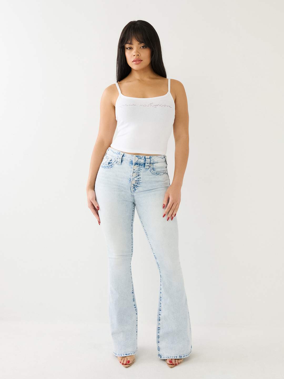 CRYSTAL TR LOGO RIB CAMI TOP - White | True Religion