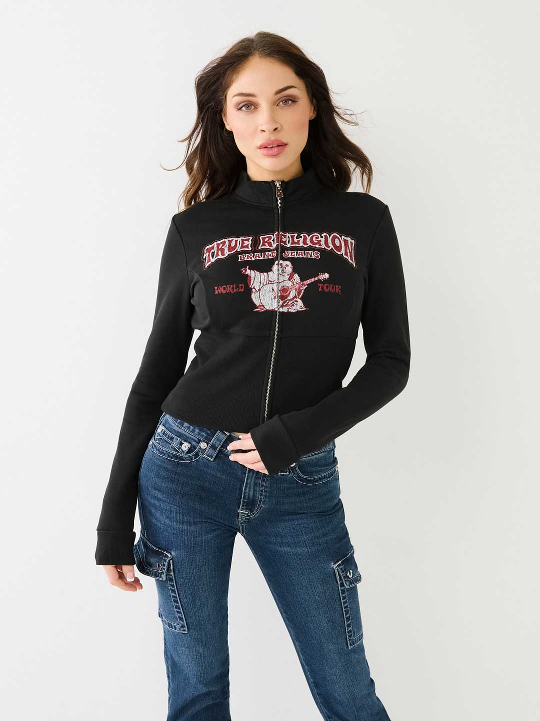 BUDDHA LOGO ZIP CROP JACKET