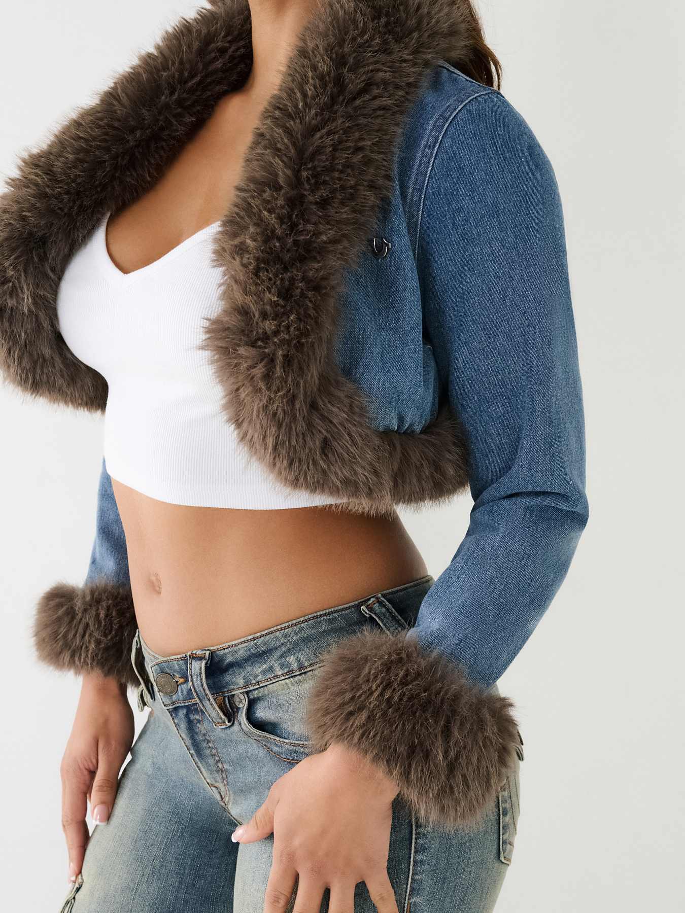 Cropped Fur Trim Denim Jacket