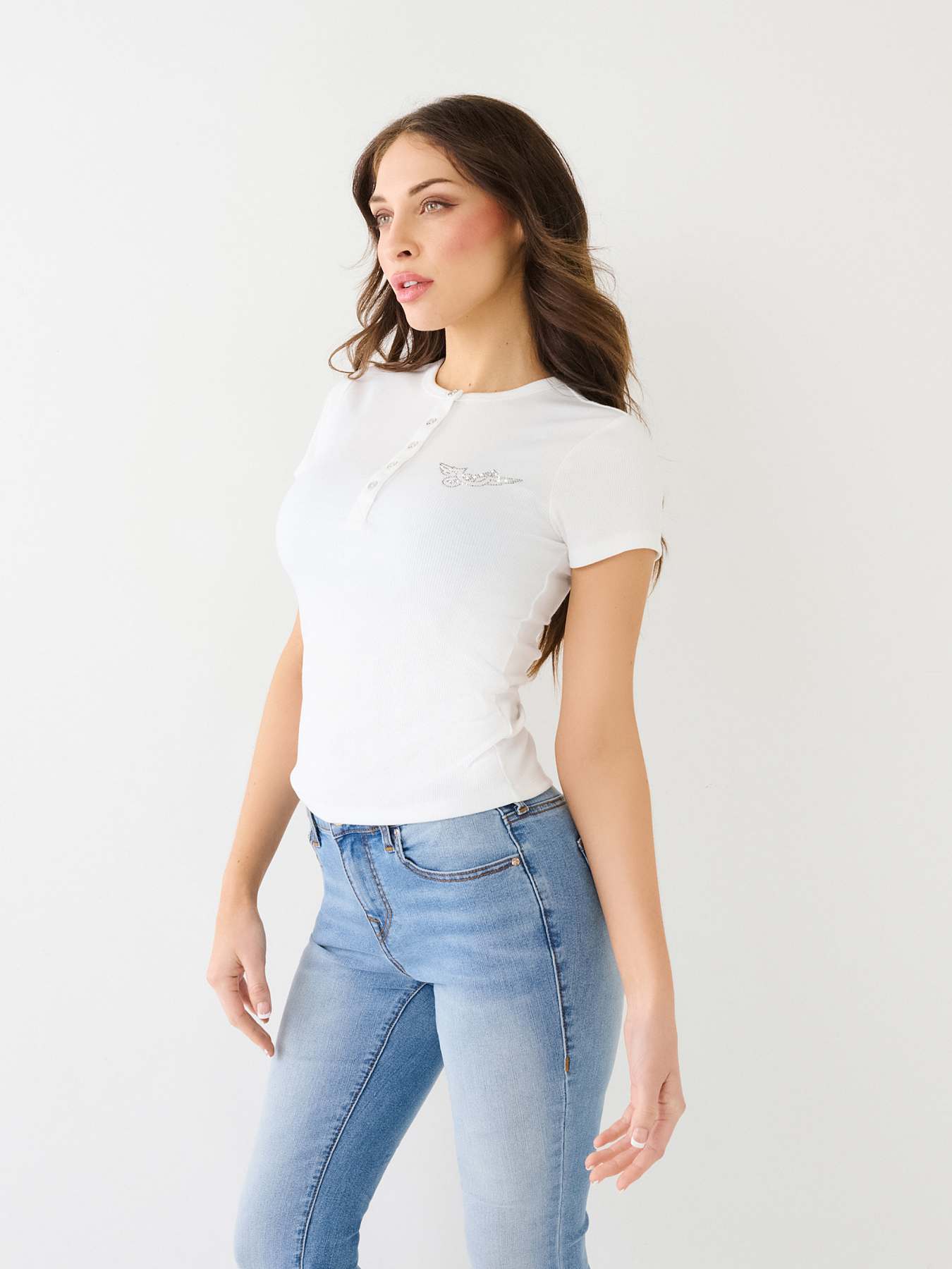 CRYSTAL HORSESHOE WING RIB HENLEY TOP | True Religion