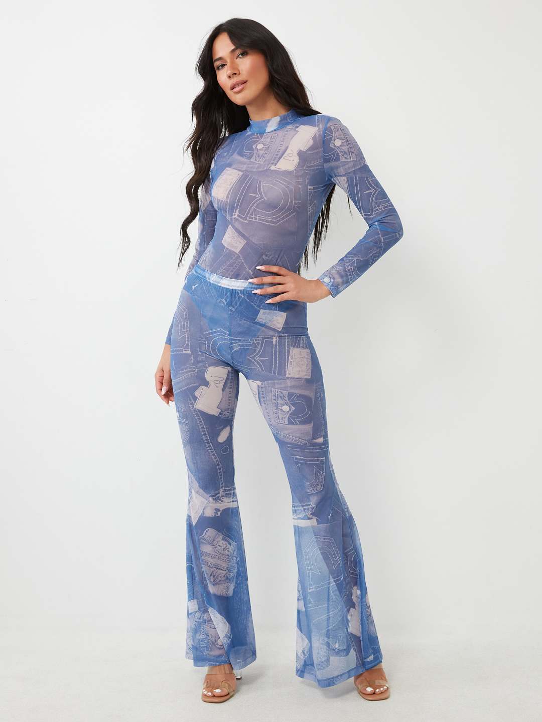 JEAN GRAPHIC PRINT MESH BODYSUIT - Denim AOP | True Religion