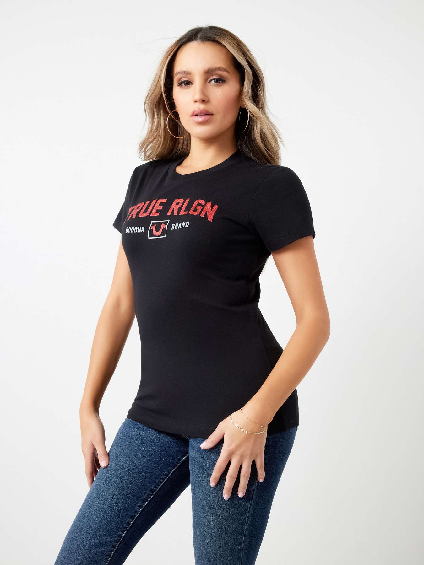 GLITTER TRUE RLGN BUDDHA LOGO TEE