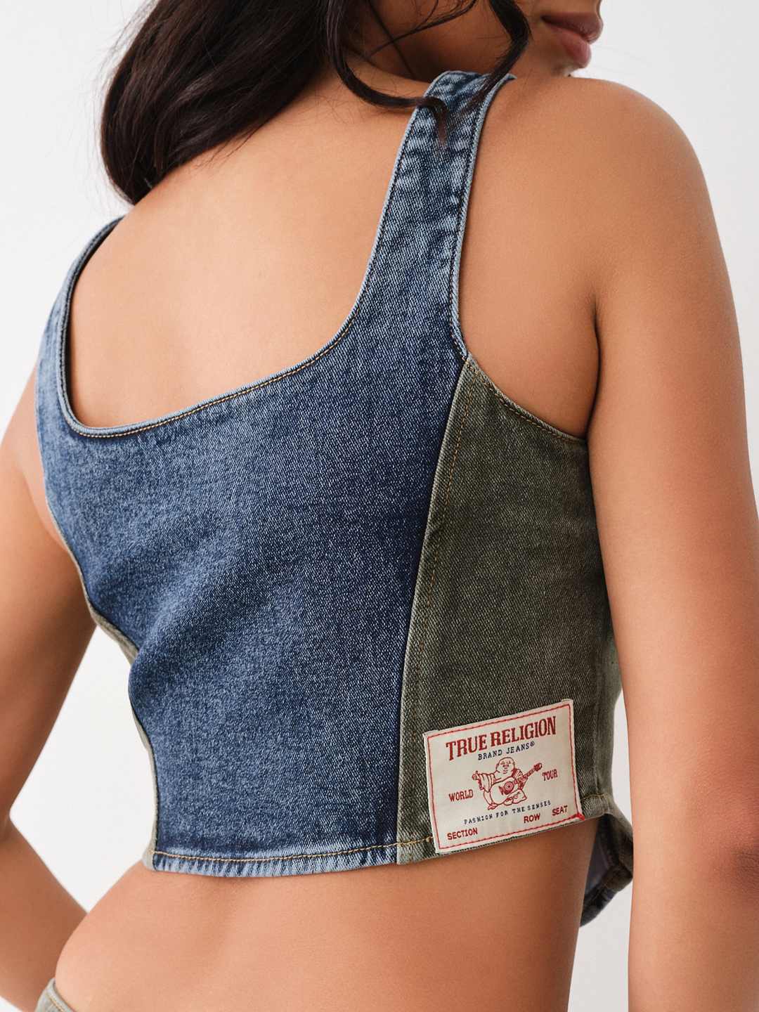 COLORBLOCK DENIM CORSET TOP - Medium Wash | True Religion