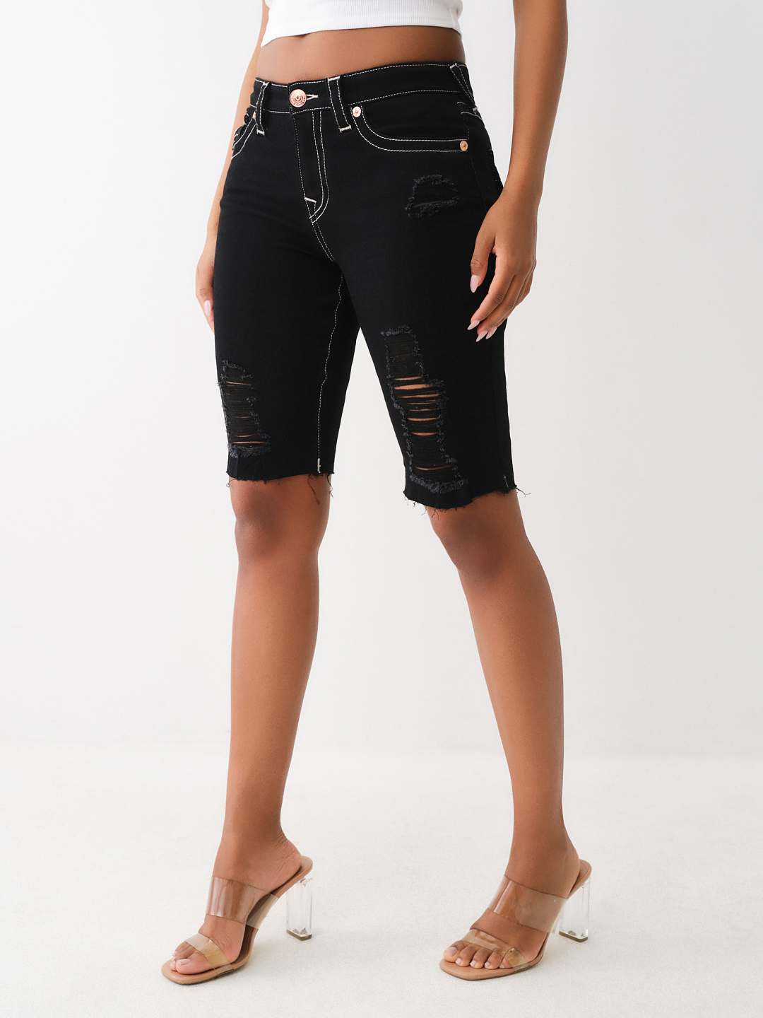RILEY DISTRESSED BERMUDA SHORT - Black Rinse Destroy | True Religion