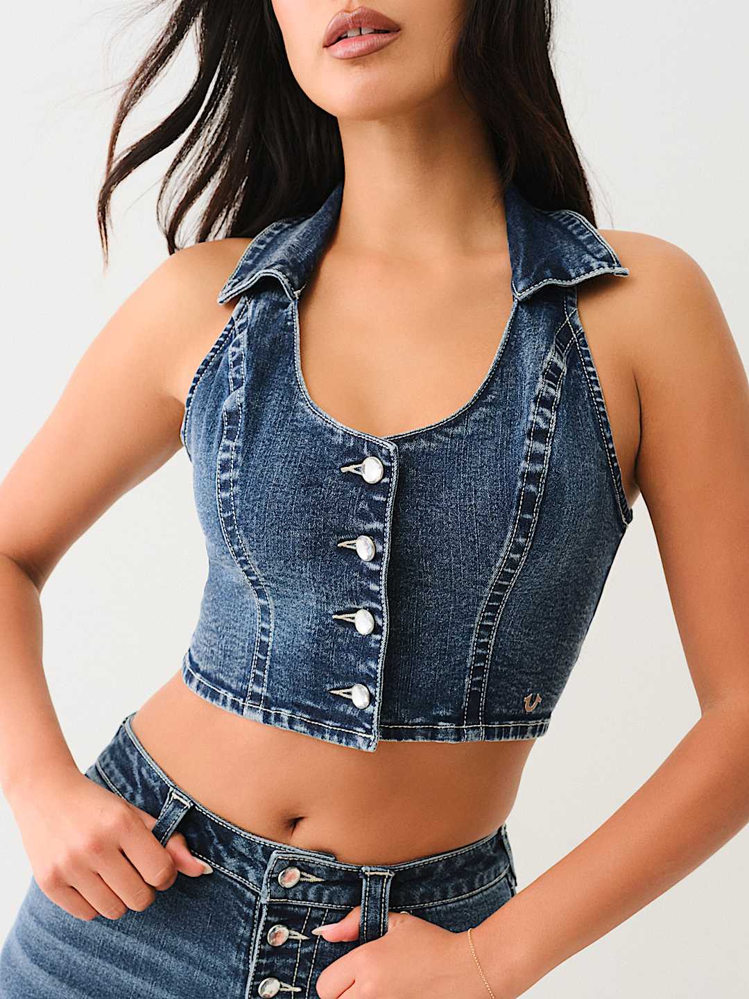 CROP DENIM CRYSTAL VEST - Contera | True Religion