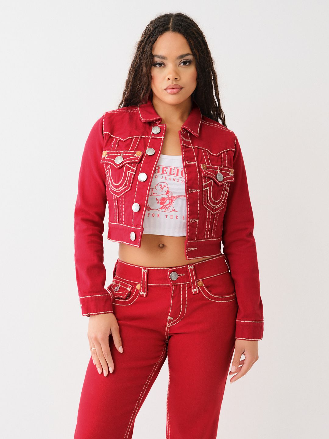 JIMMY SUPER T CROP JACKET - RED LENOX AVE WASH | True Religion