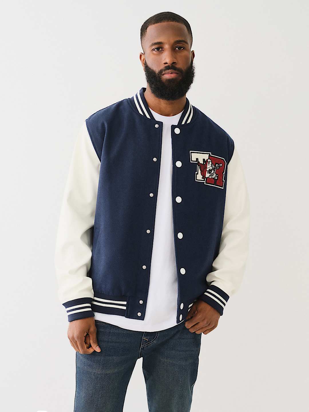 HORSESHOE PATCH VARSITY JACKET - Navy/Sapphire | True Religion